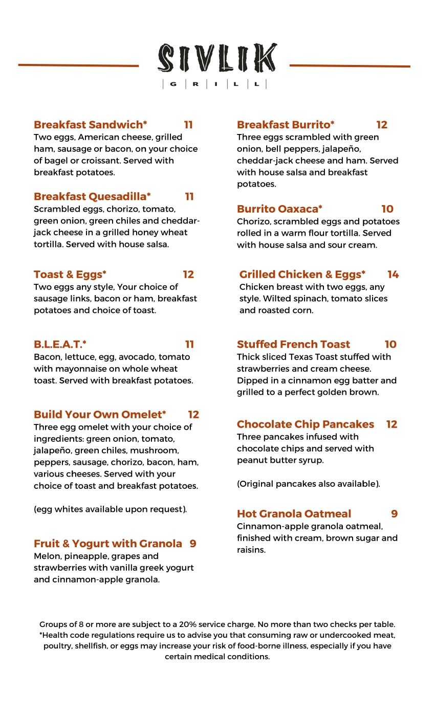 Breakfast Menu - Whirlwind Golf Club